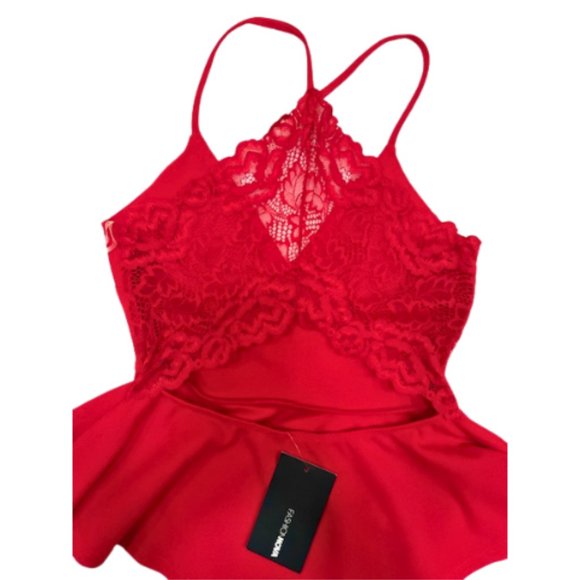 Fashion Nova | Tops | Fashion Nova Medium Red Baby Doll Lace Top | Poshmark